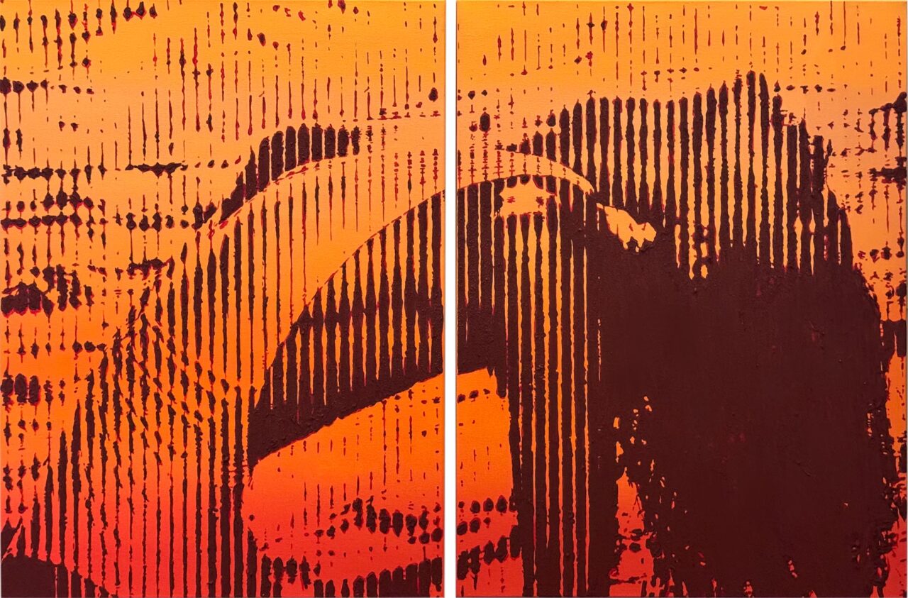 Amber haze striped portrait painting - Montana Engels