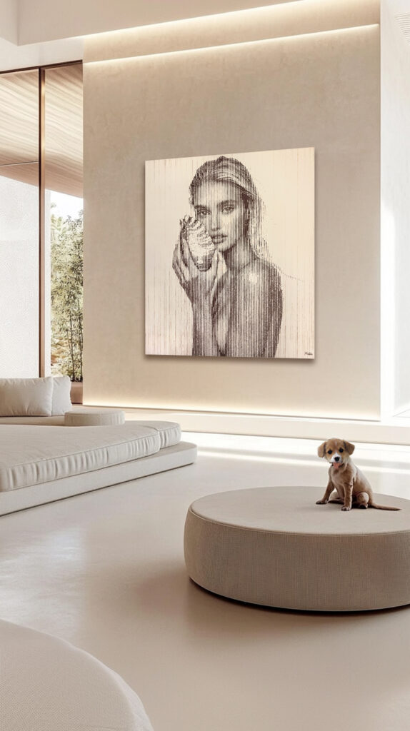 Tan Lines striped portrait painting - Montana Engels