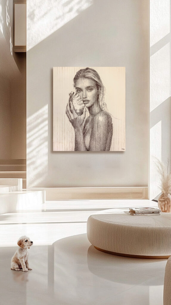 Tan Lines striped portrait painting - Montana Engels